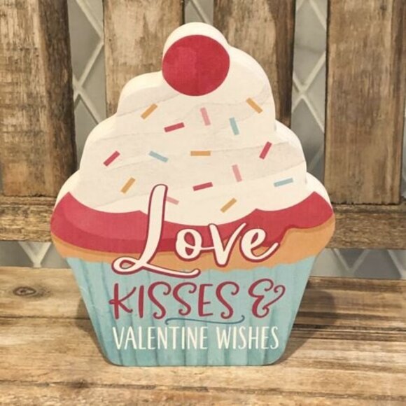 Holiday | Valentine Wooden Sign Cupcake Love Kisses And Valentine ...